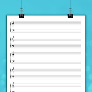 Big Blank Music Notation Sheet, Printable Staff Paper, Treble and Bass ...