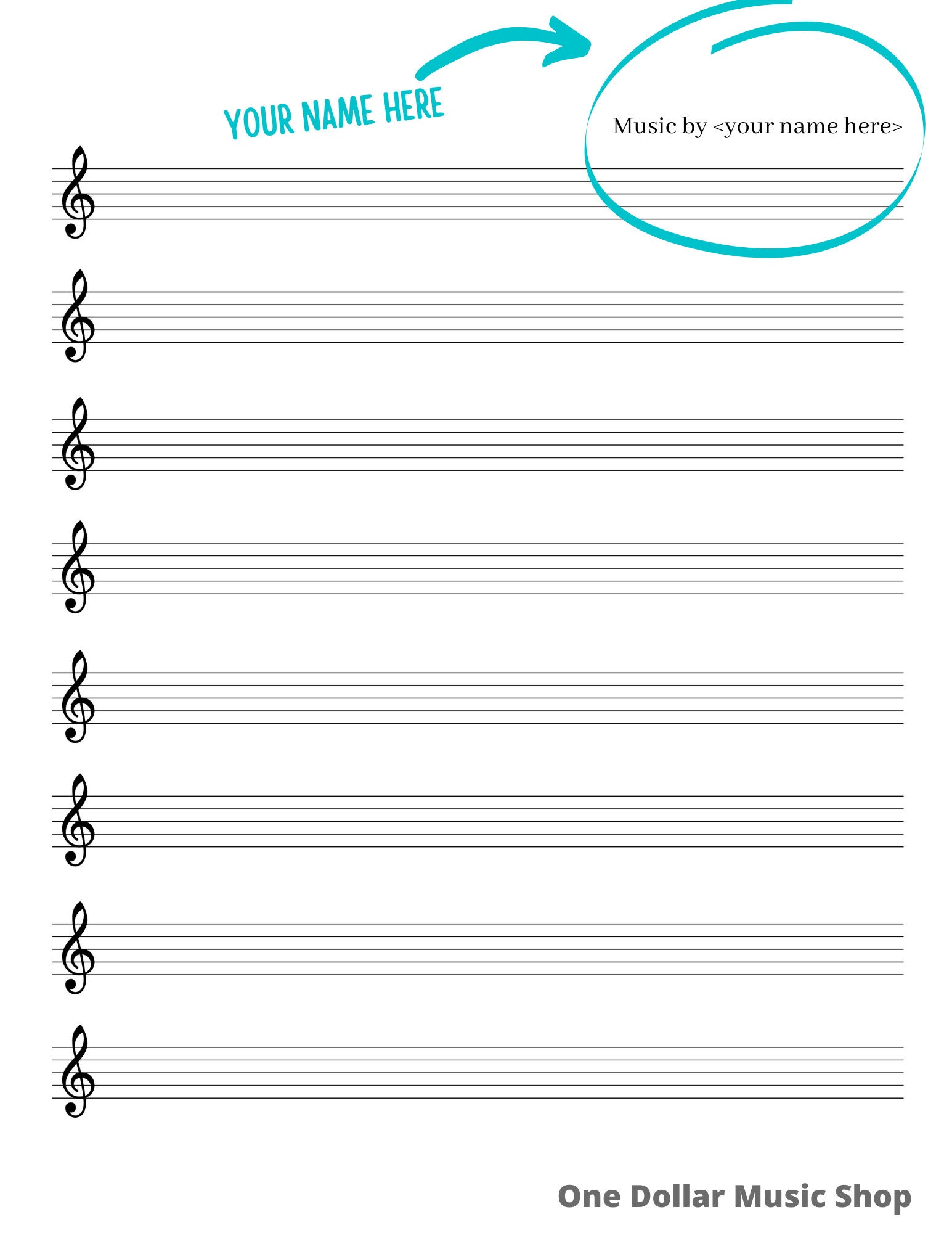 Big Blank Personalized Music Notation Sheet, Staff Paper (instant ...