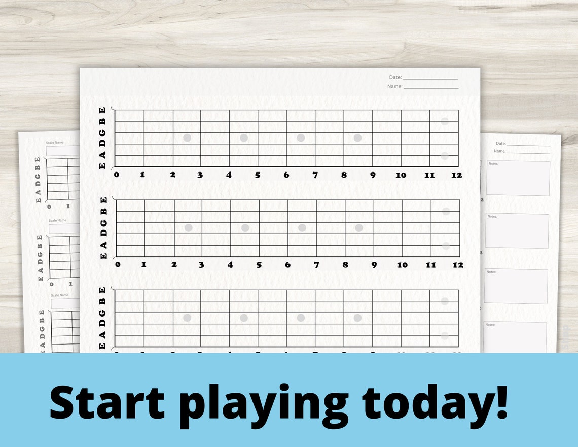 Blank Guitar Fretboard Diagram Neck Board Printable Instant Download ...