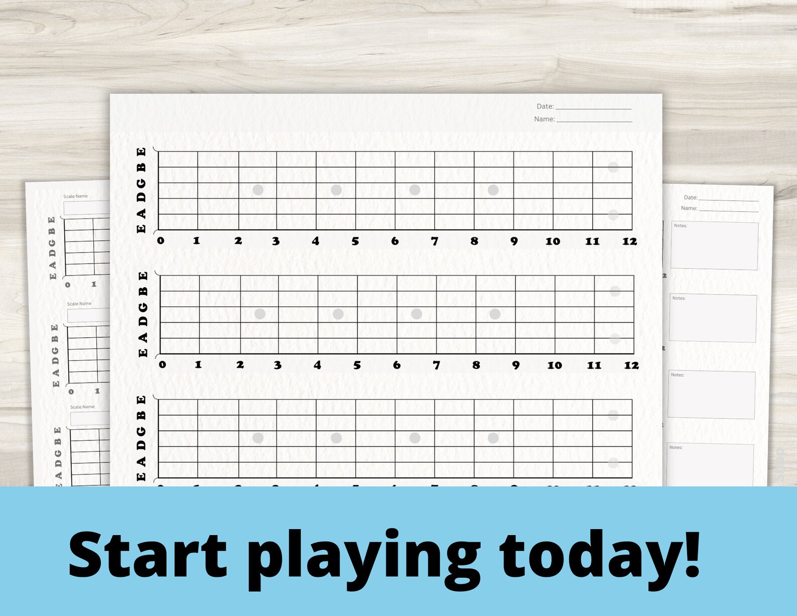 Blank Guitar Fretboard Diagram Neck Board Printable Instant Download ...