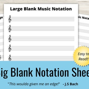 Big Blank Music Notation Sheet, Printable Staff Paper (instant Download ...