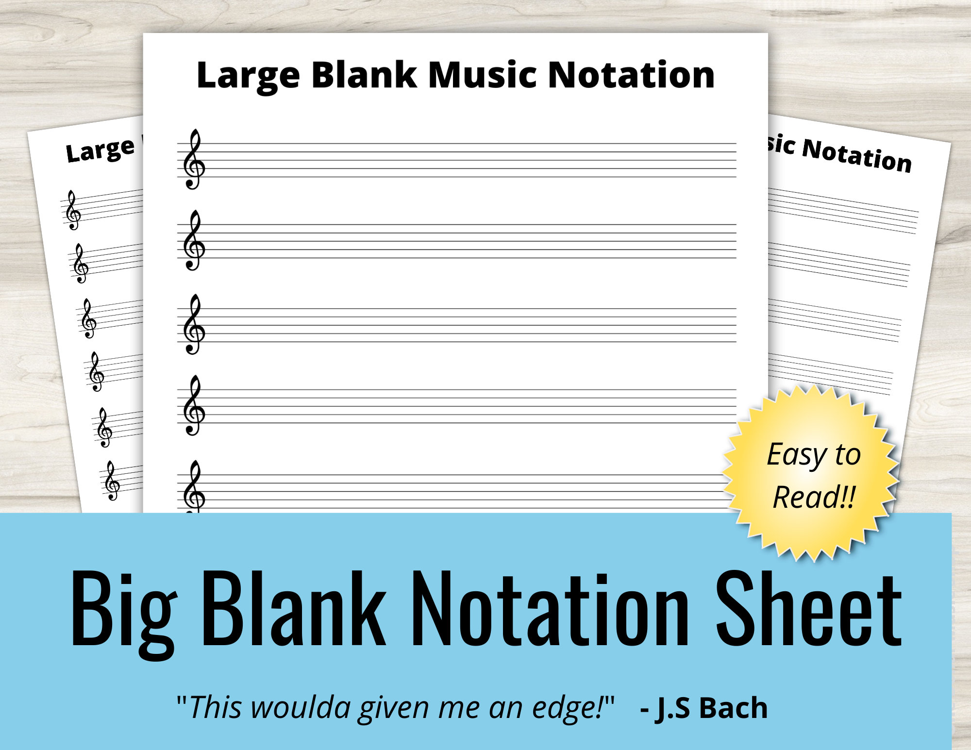 Big Blank Music Notation Sheet, Printable Staff Paper instant Download ...