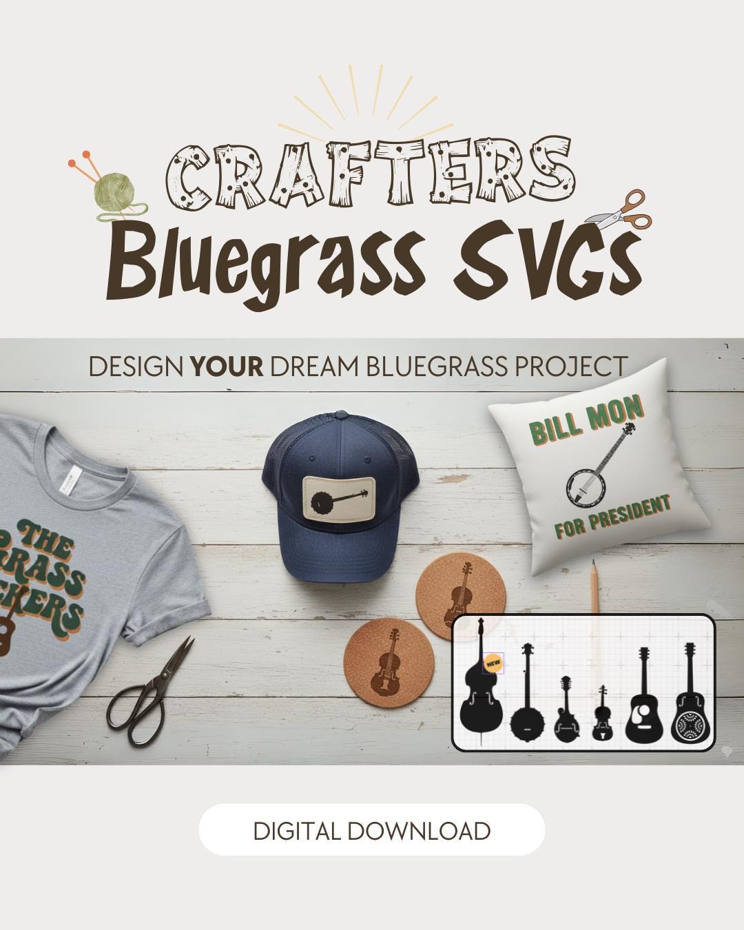 Bluegrass Instruments SVG Bundle for Crafters Cricut Cut Files for T ...