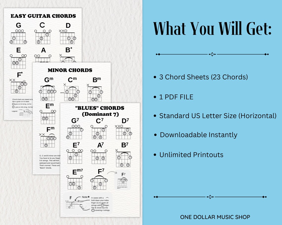 Printable Beginner Guitar Chords Chart Learn How to Play Sheet Music ...