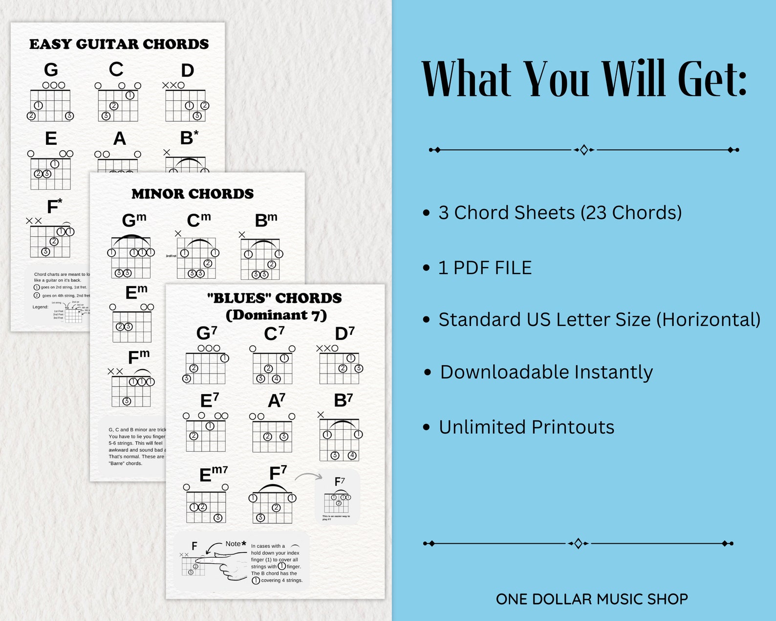 Printable Beginner Guitar Chords Chart Learn How to Play Sheet Music ...