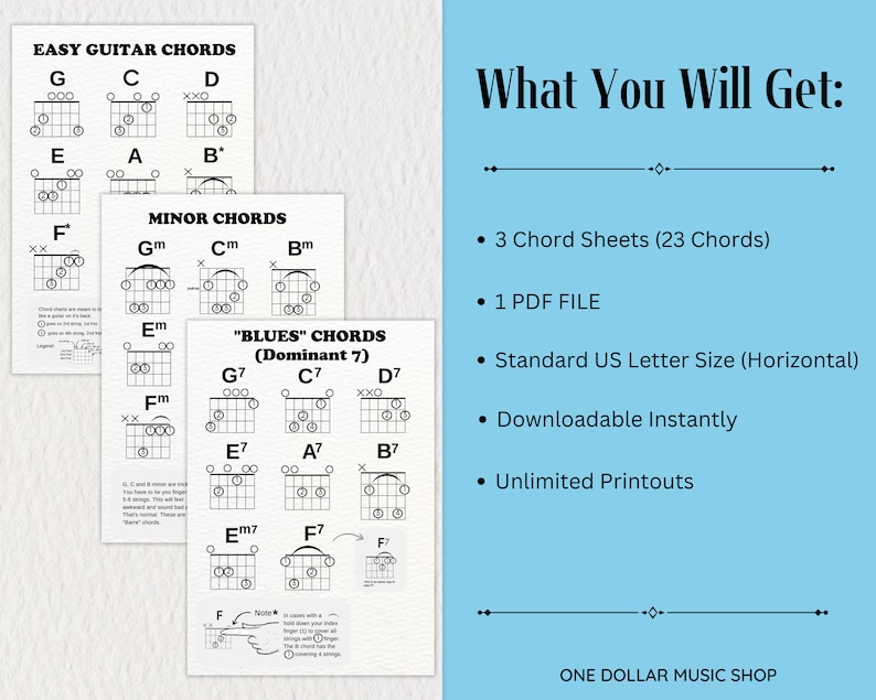 Printable Beginner Guitar Chords Chart Learn How to Play Sheet Music ...