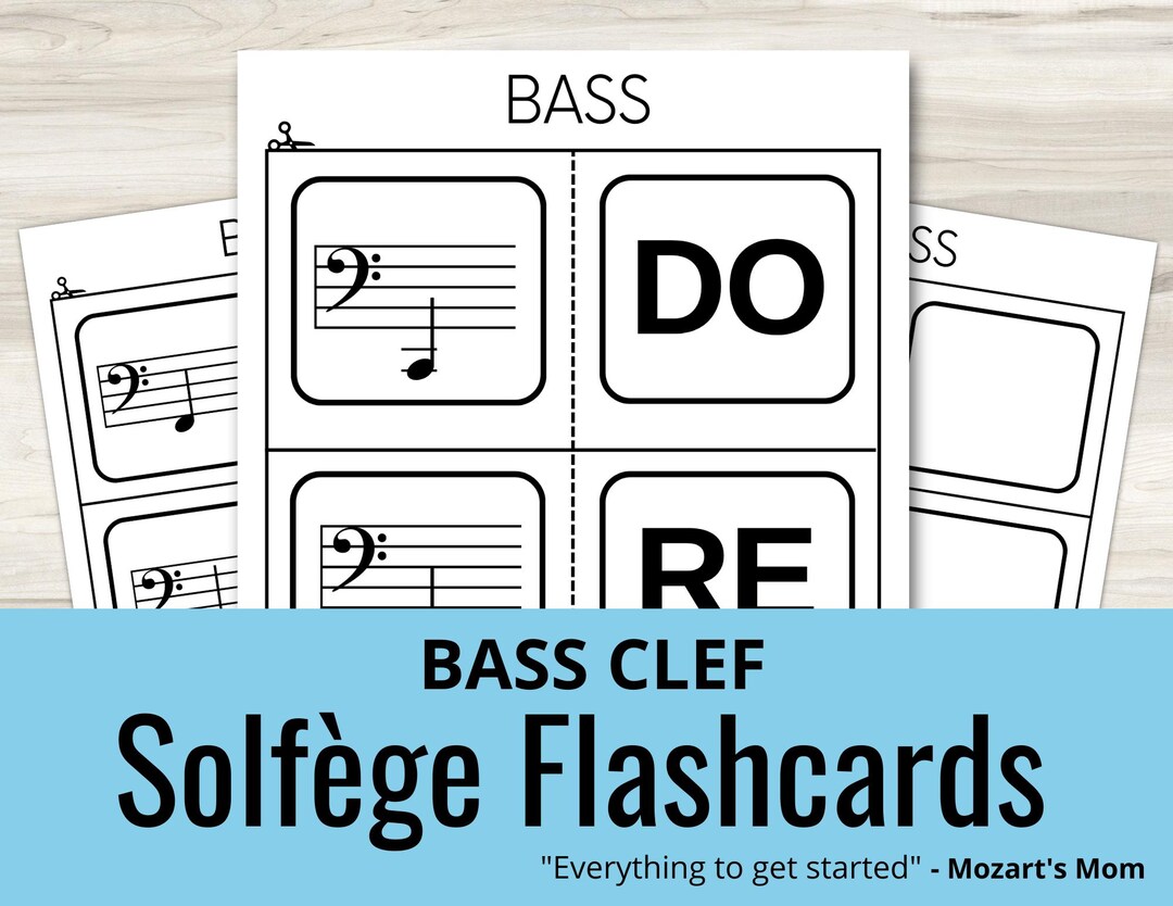 Bass Clef Solfège Flash Cards Printable at Home Do Re Me Flashcards for ...