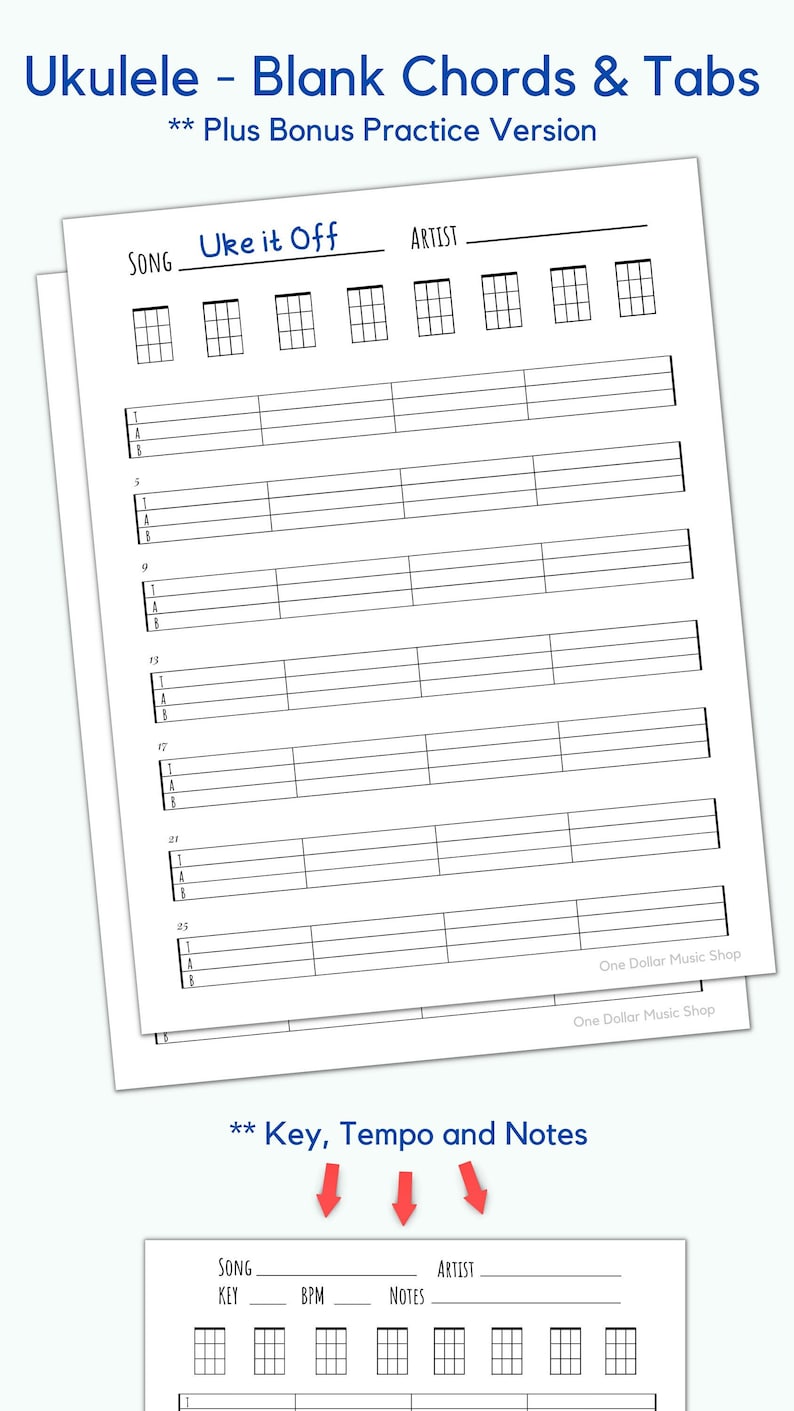 Ukulele Blank Tabs & Chords Chart (instant Download) Blank Sheet Music ...