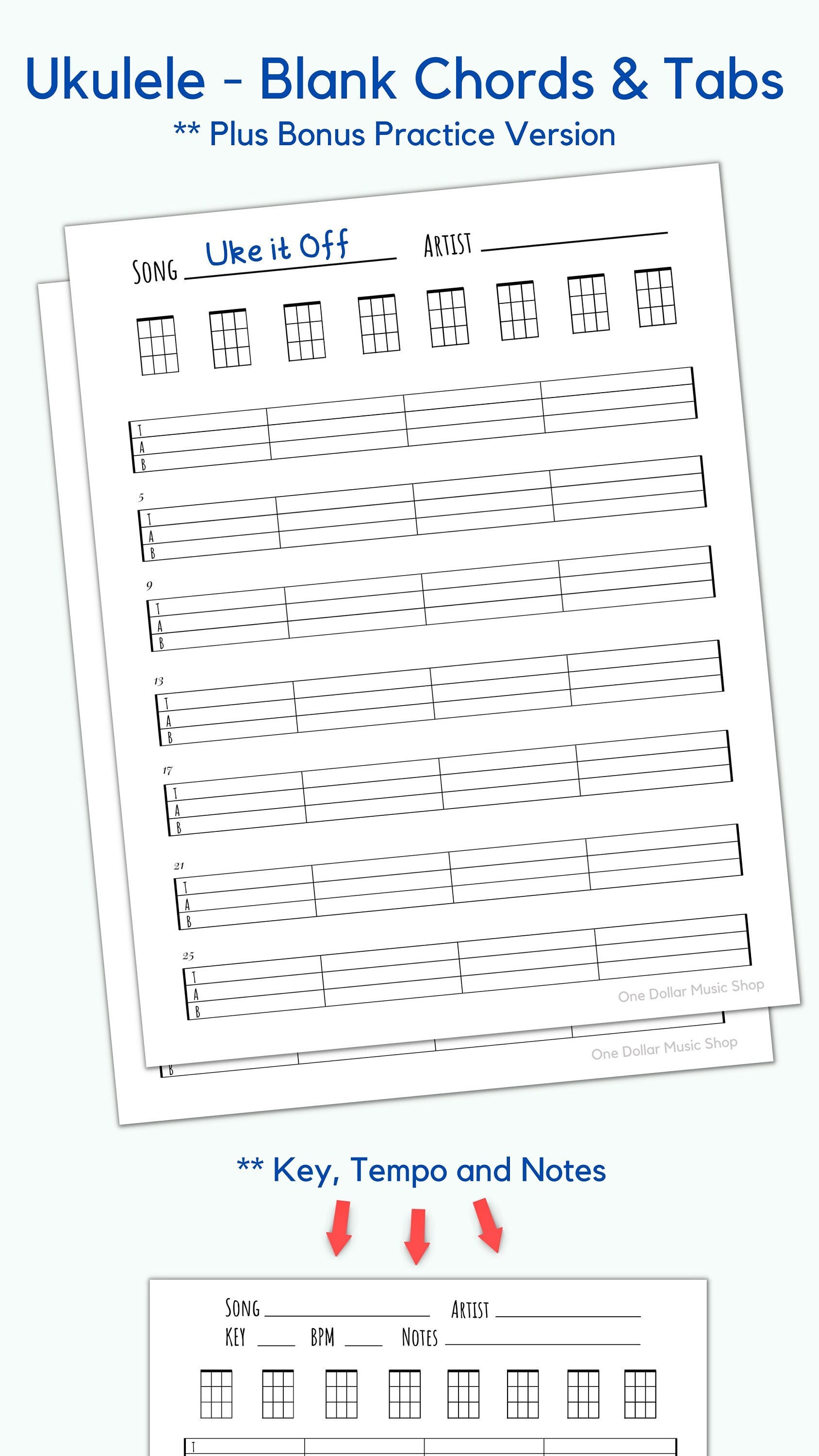Ukulele Blank Tabs & Chords Chart Instant Download Blank Sheet Music ...
