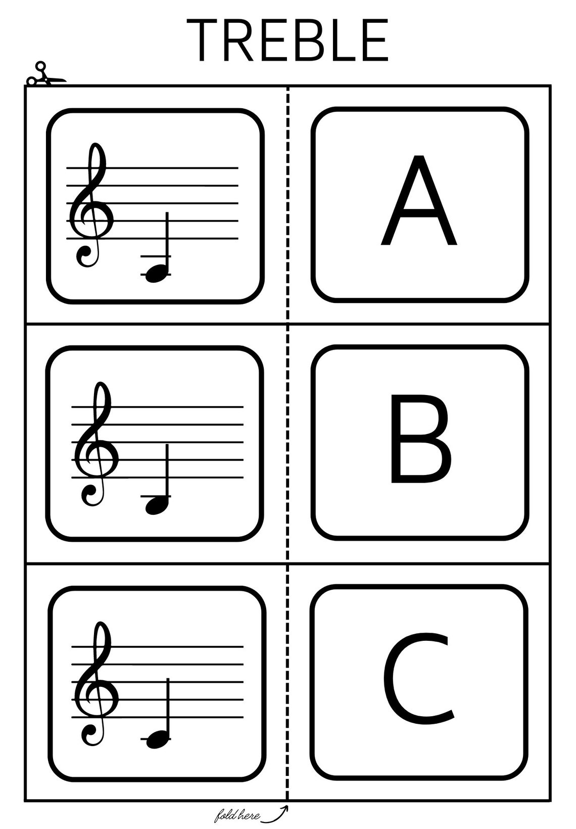 Treble Clef Music Note Flash Cards Printable at Home - Etsy Canada