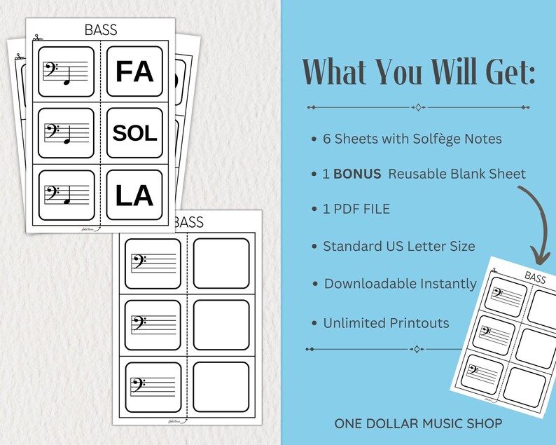 Bass Clef Solfège Flash Cards Printable at Home Do Re Me Flashcards for ...