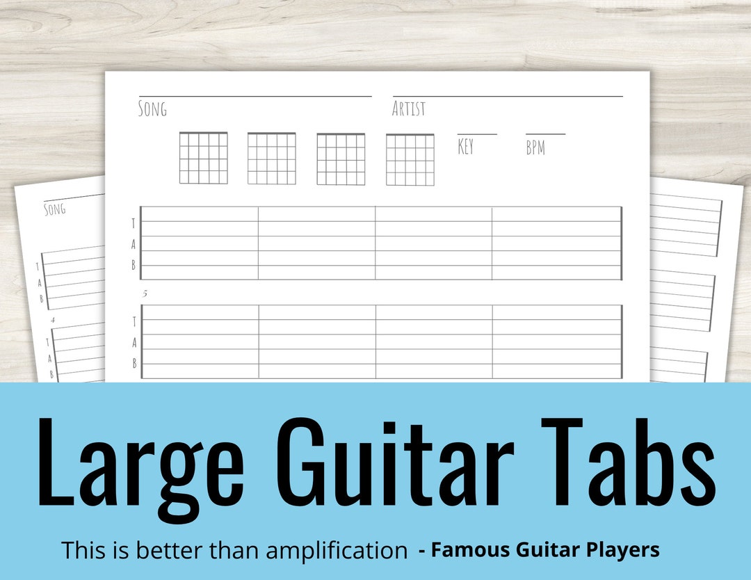 Guitar Blank Tabs & Chords Chart (instant Download) Blank Sheet Music ...