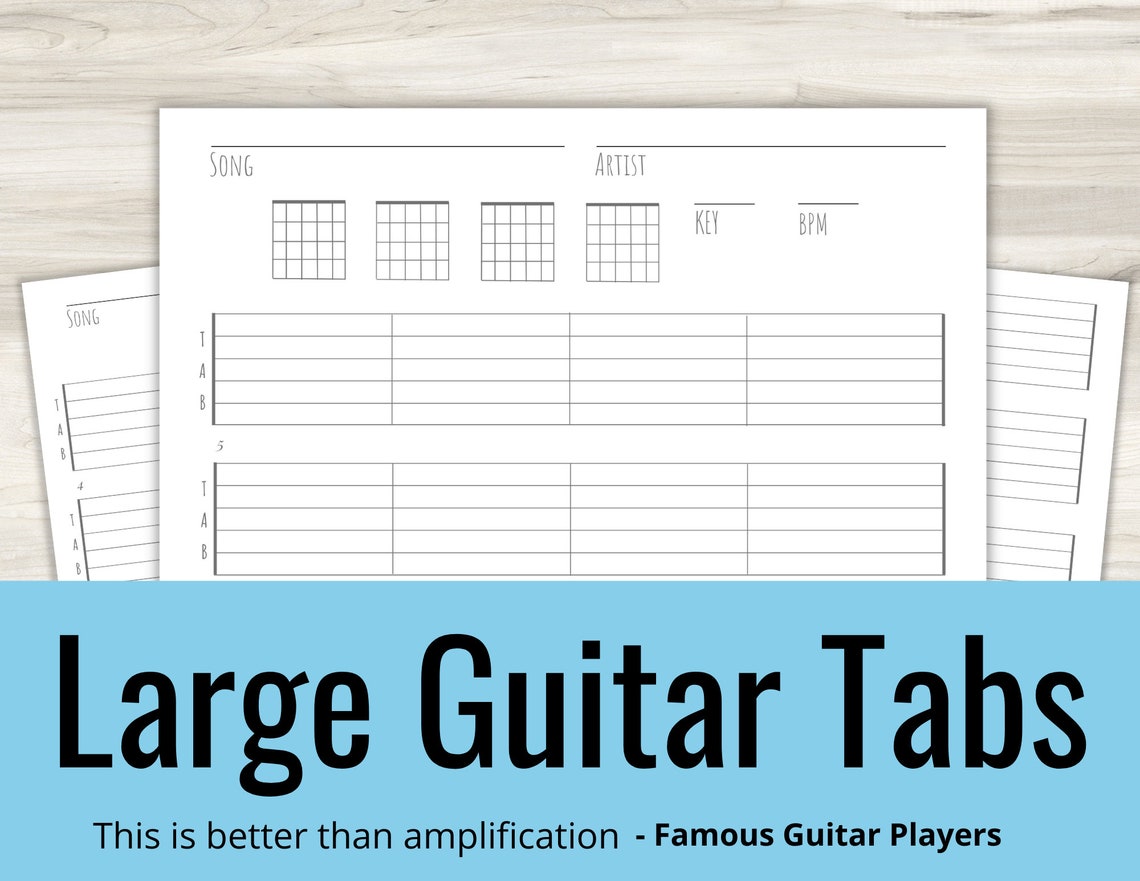 Guitar Blank Tabs & Chords Chart instant Download Blank Sheet Music ...