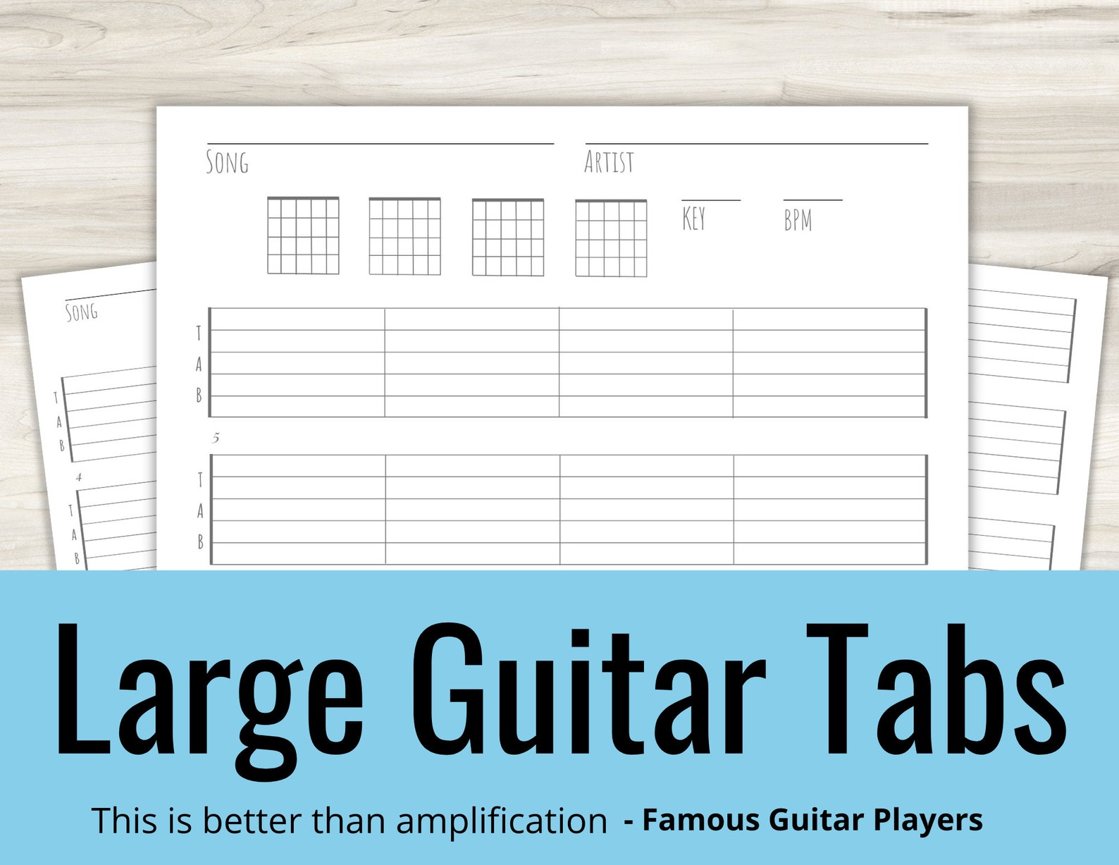 Guitar Blank Tabs & Chords Chart instant Download Blank Sheet Music ...