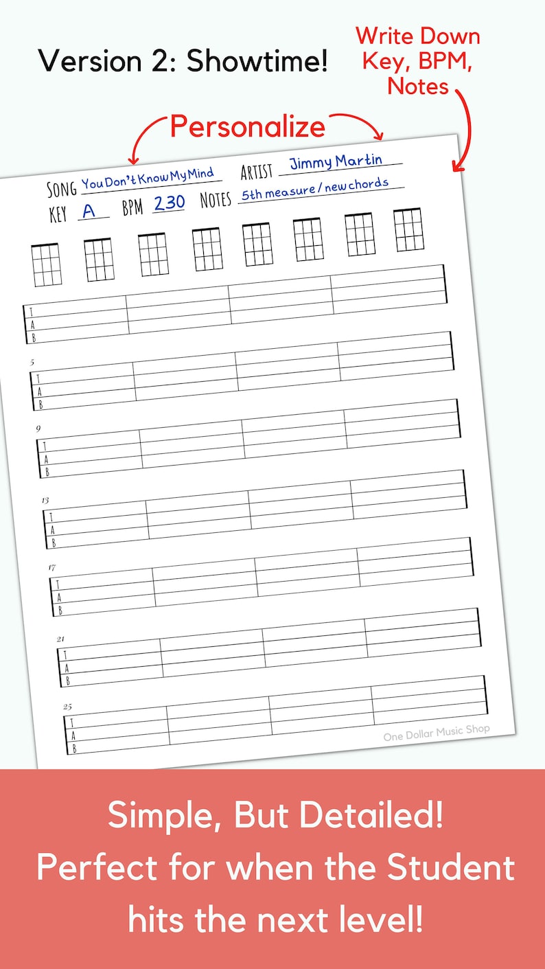 Mandolin Tabs & Chords Chart: Blank Sheet Music (printable PDF) - Etsy