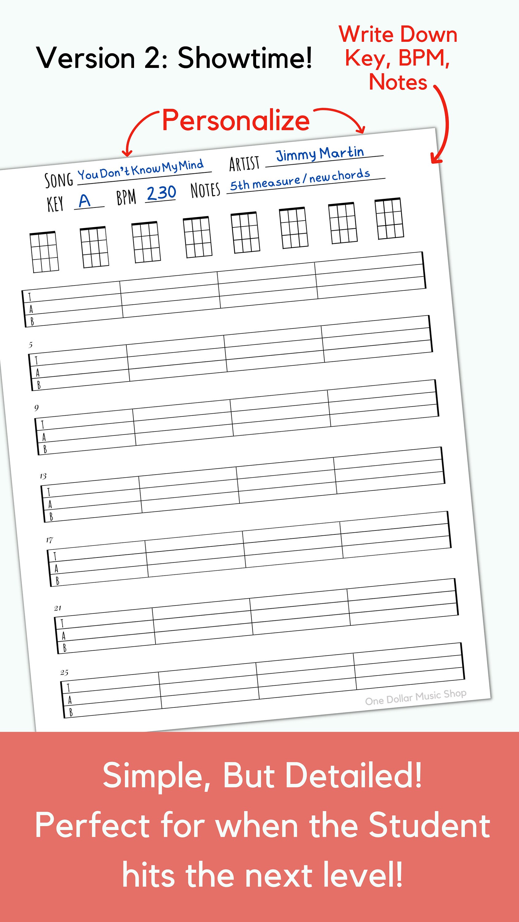 Mandolin Blank Tabs & Chords Chart Instant Download Blank Sheet Music ...