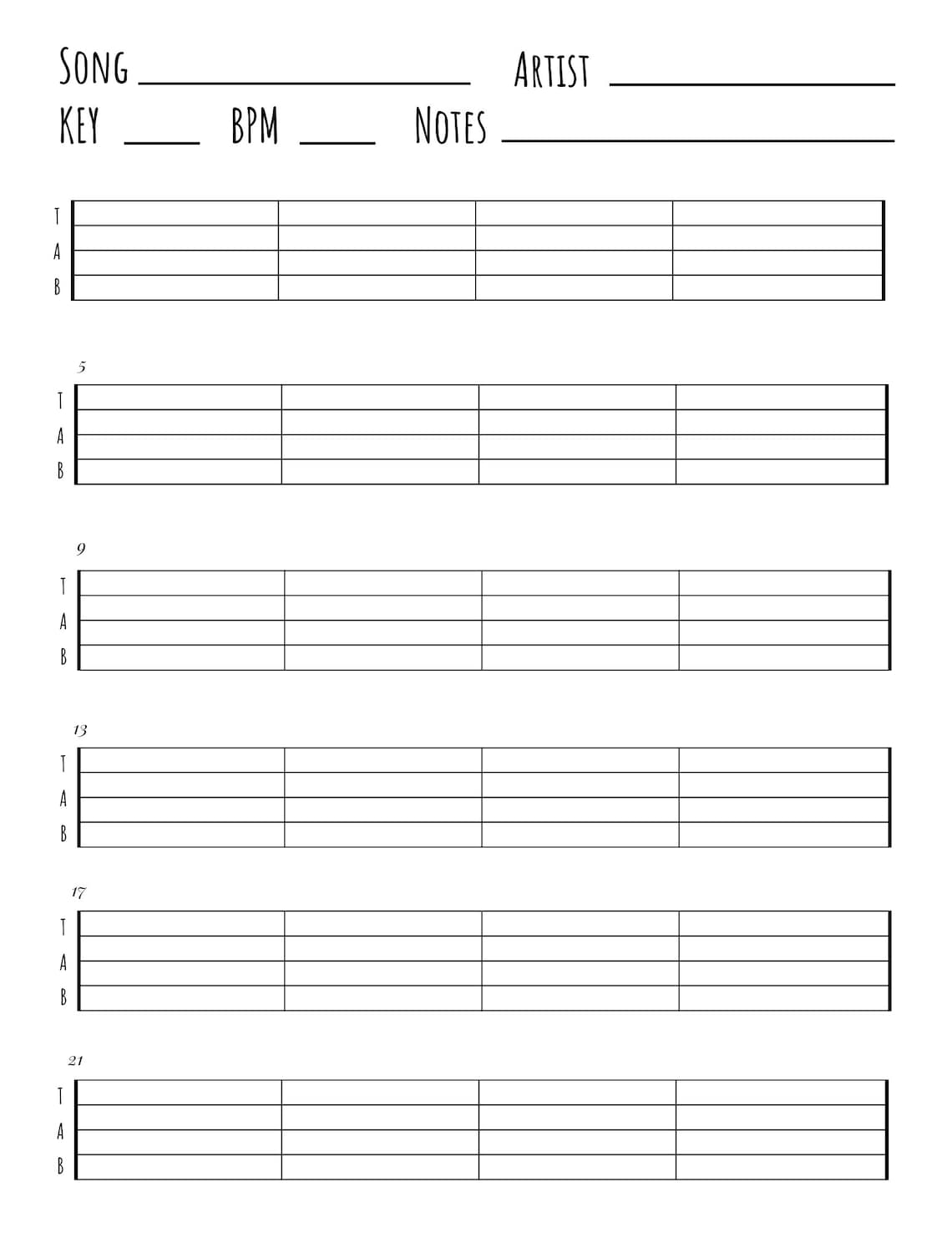 Banjo Blank Tabs and Chords Instant Printable Download instant Download ...