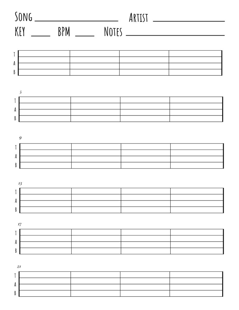 Banjo Blank Tabs and Chords Instant Printable Download - Etsy Australia