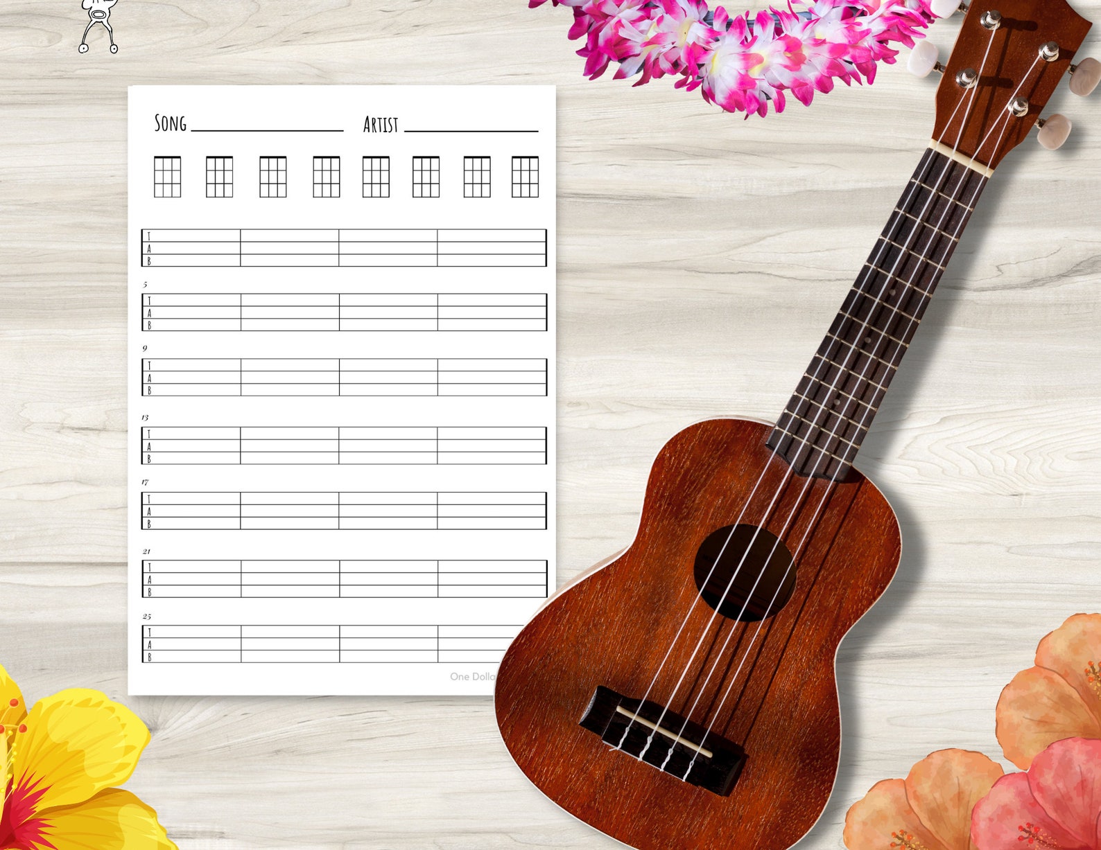 Ukulele Blank Tabs & Chords Chart (instant Download) Blank Sheet Music ...