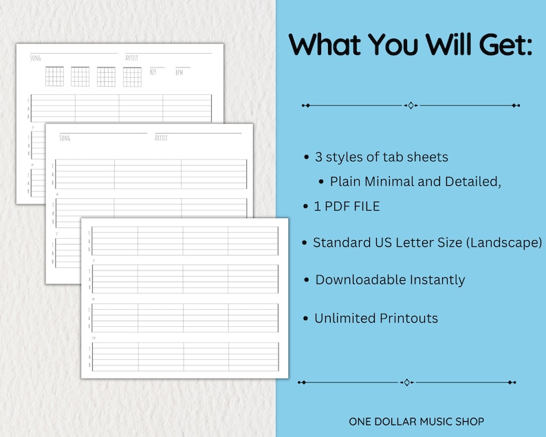 Guitar Blank Tabs & Chords Chart instant Download Blank Sheet Music ...