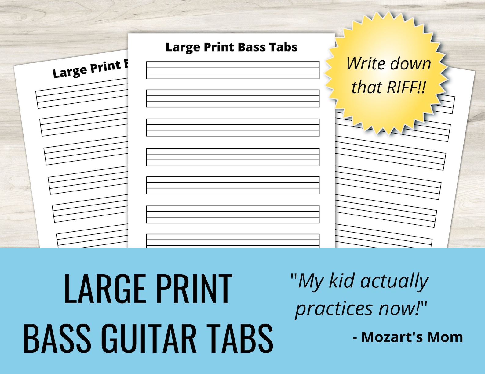 Large Print Bass Tab Sheet: Musician Printable (instant Download) - Etsy