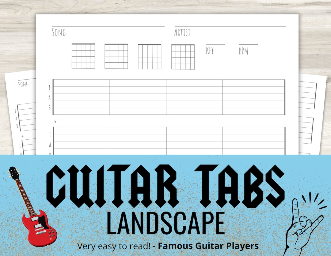 Guitar Blank Tabs and Chords Chart Landscape Instant Download Blank ...