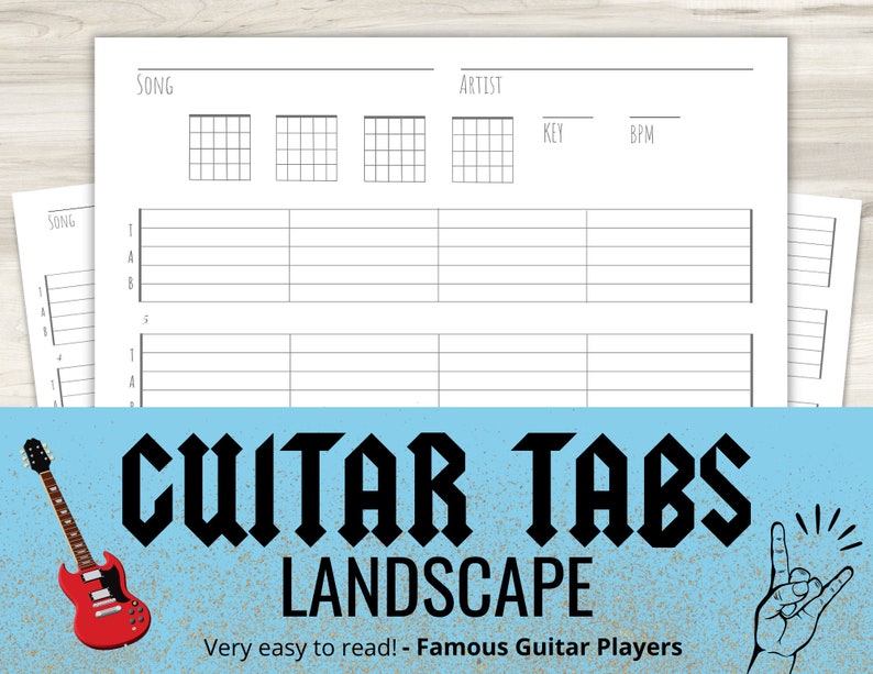 Guitar Blank Tabs and Chords Chart Landscape Instant Download Blank ...