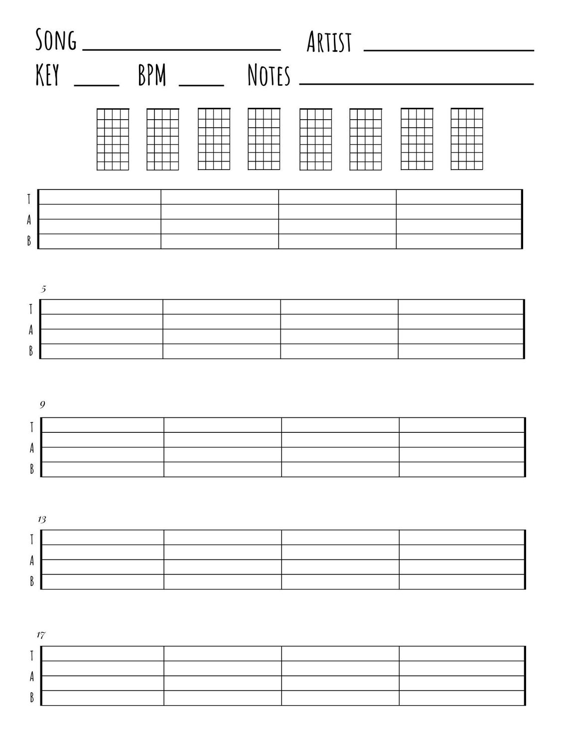 Banjo Blank Tabs and Chords Instant Printable Download instant Download ...