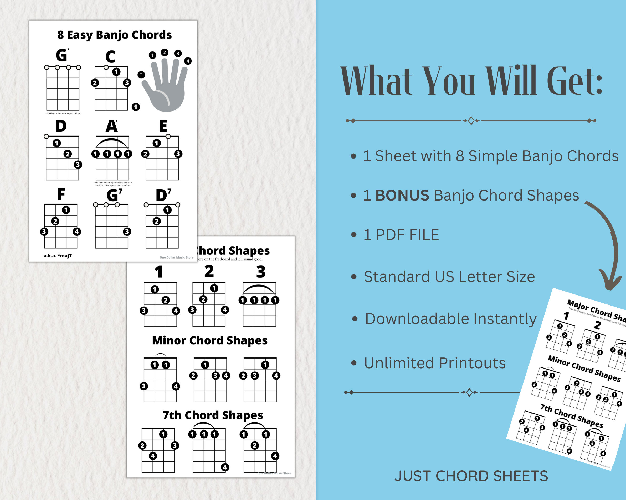 8 Easy Banjo Chords Sheet Bonus Chord Shapes for 5-string Instant ...