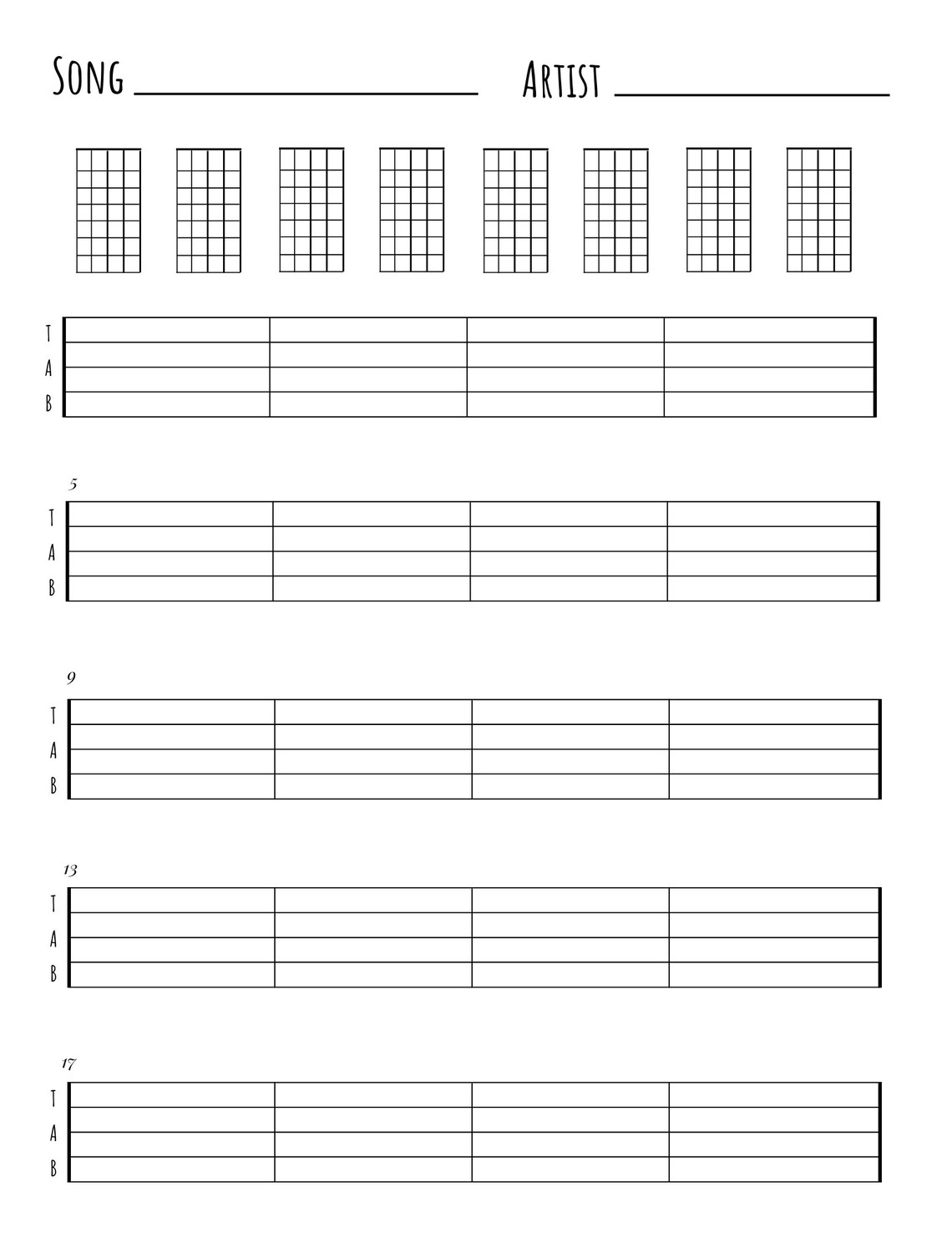 Banjo Blank Tabs and Chords Instant Printable Download | Etsy