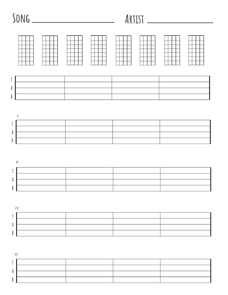 Banjo Blank Tabs and Chords Instant Printable Download (instant ...