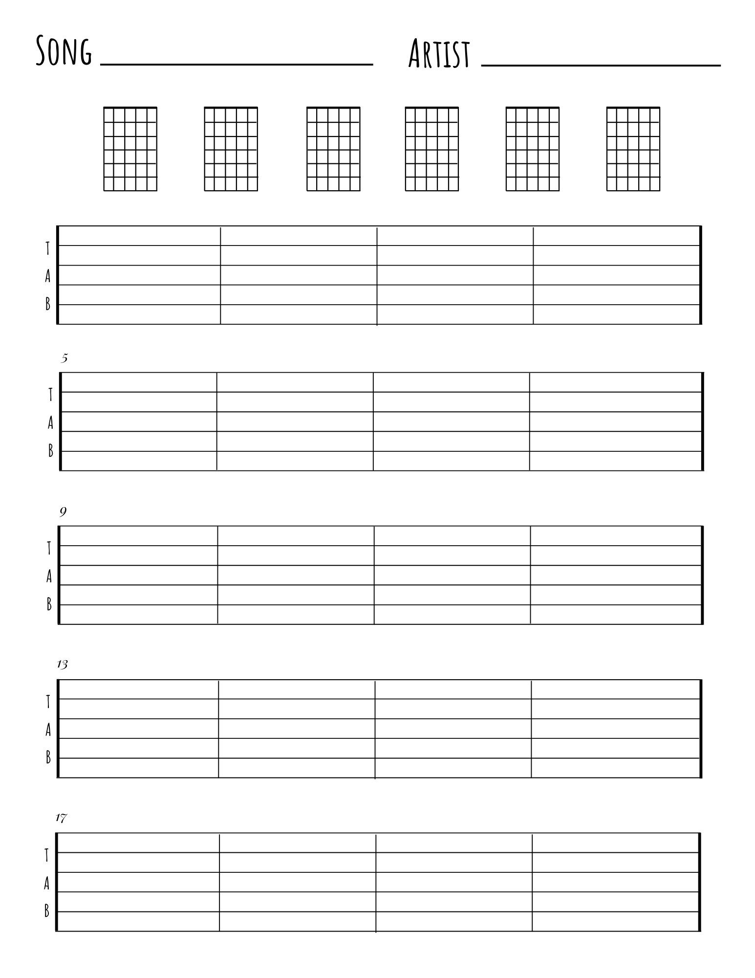 Guitar Blank Tabs Chords Chart Instant Download Blank Sweden iz Pix