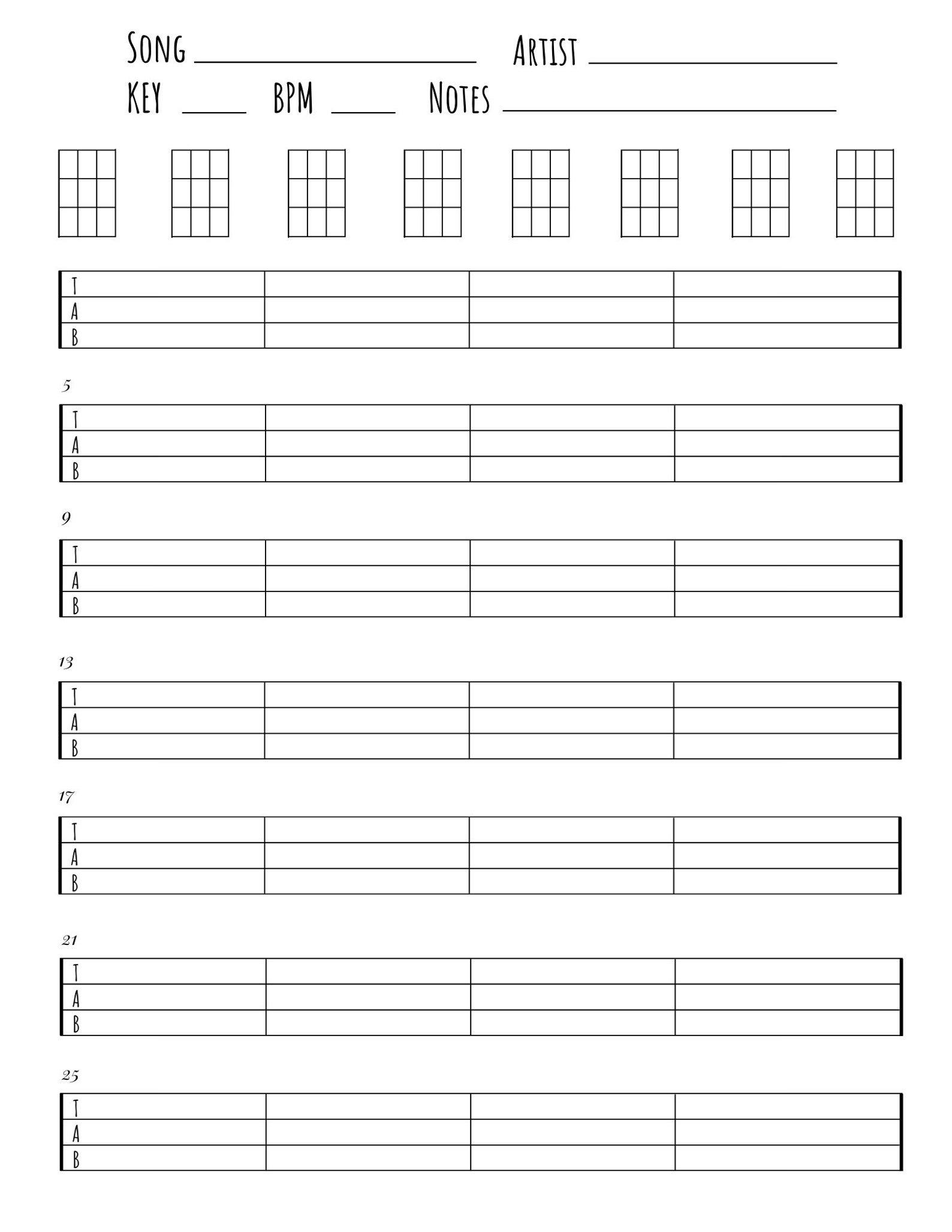 Mandolin Tabs & Chords Chart: Blank Sheet Music (printable PDF) - Etsy