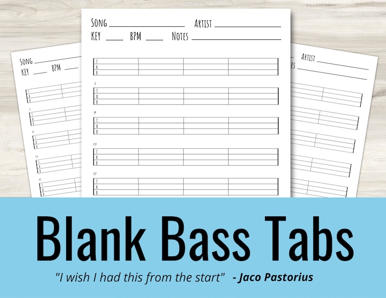 Blank Bass Guitar Tab Sheet: Printable Tablature (instant Download) - Etsy