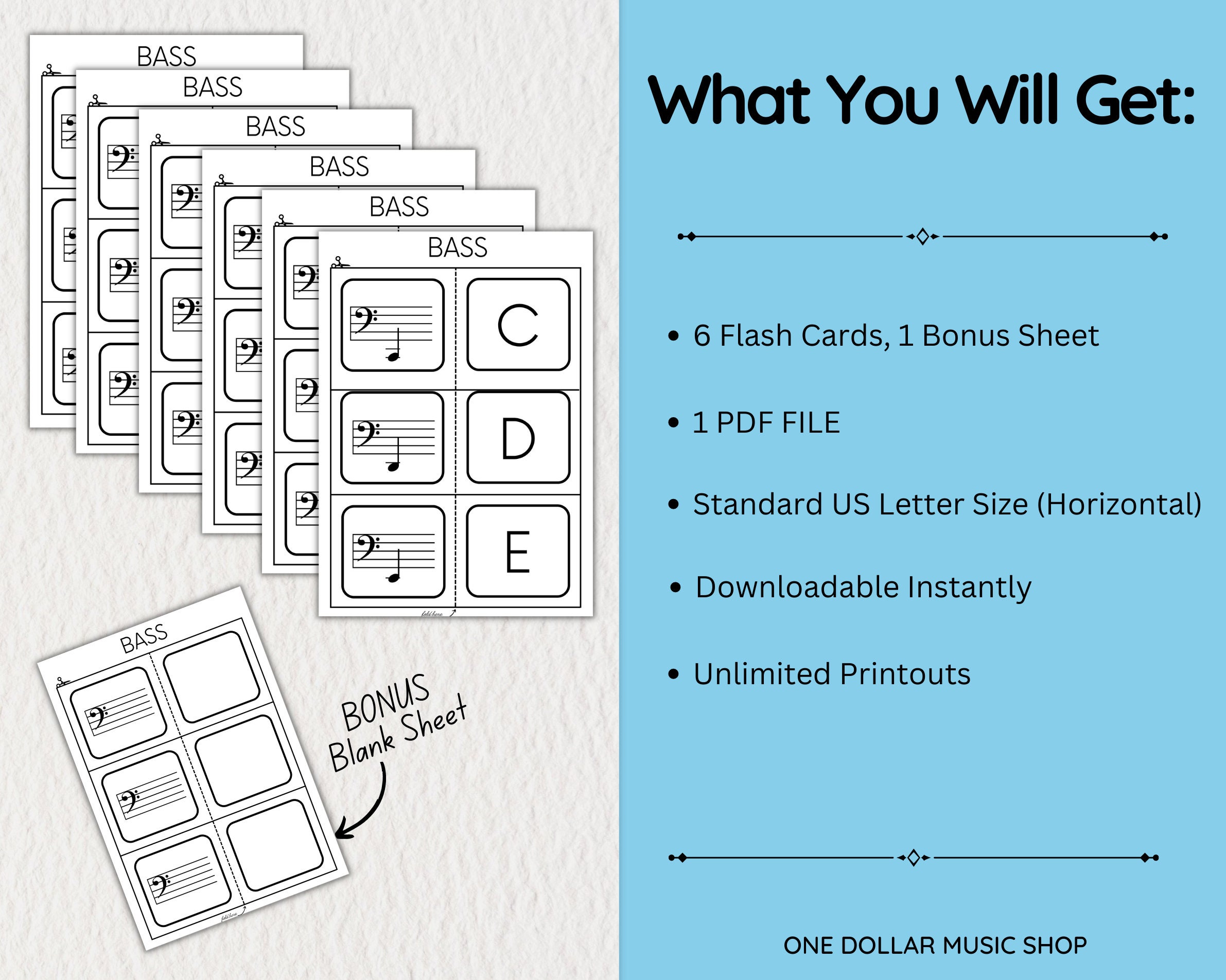 Printable Music Note Flash Cards Bass Clef Printable Flashcards ...