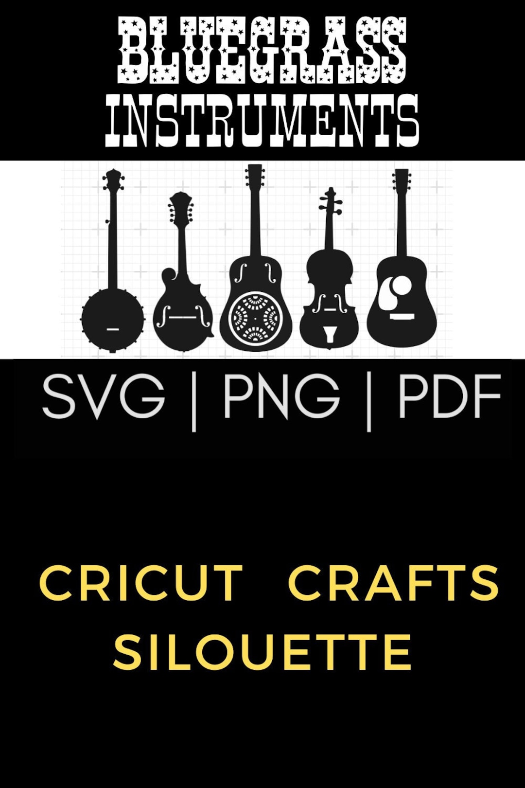Bluegrass SVG PDF PNG Instrument Bundle Cricut Sublimation Silhouette ...