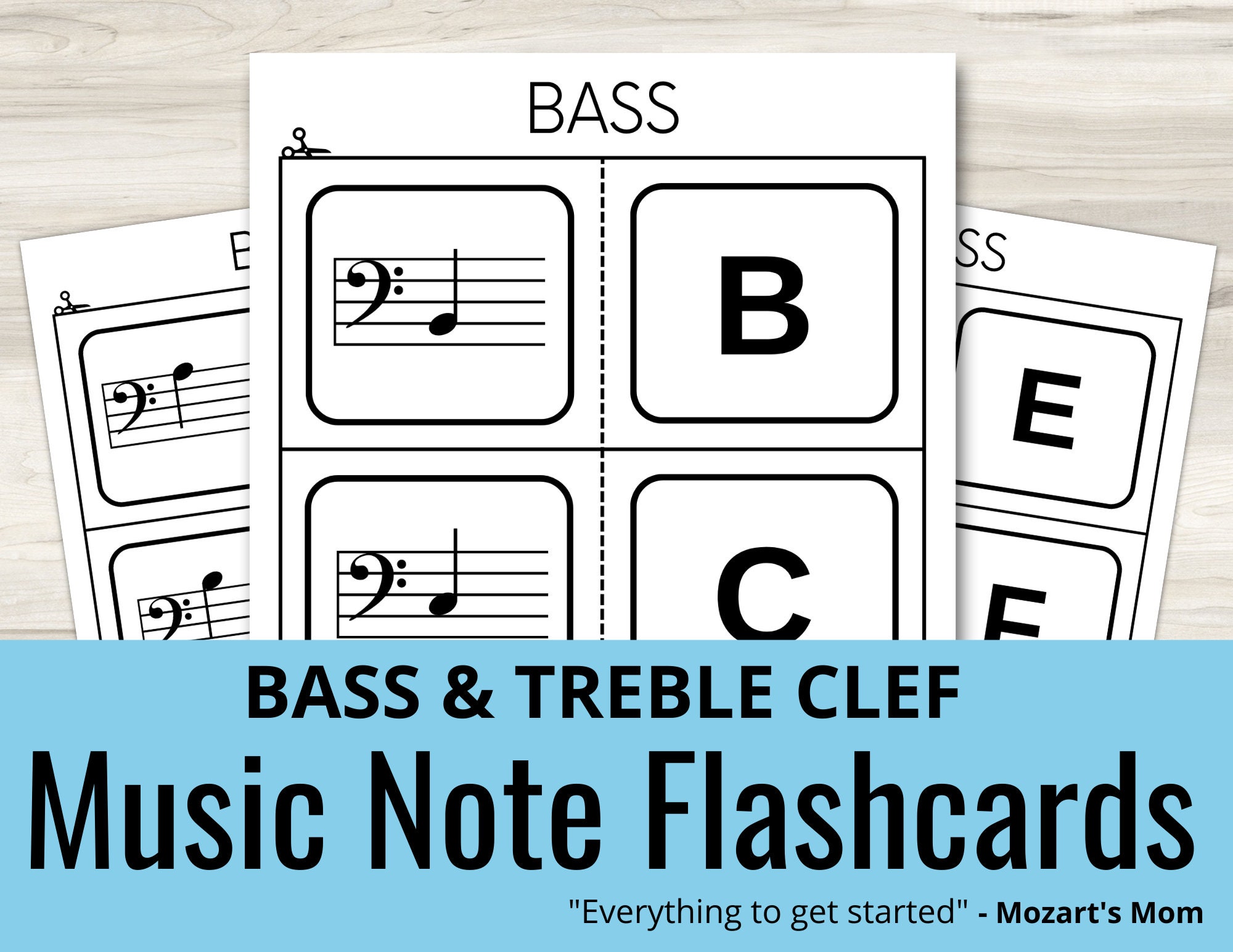 Music Note Flashcards: Treble & Bass Clef - Beginner Musician (PDF) - Etsy