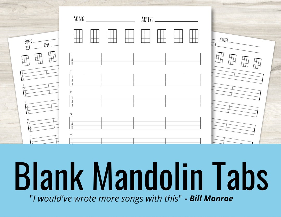 Mandolin Blank Tabs & Chords Chart (instant Download) Blank Sheet Music ...
