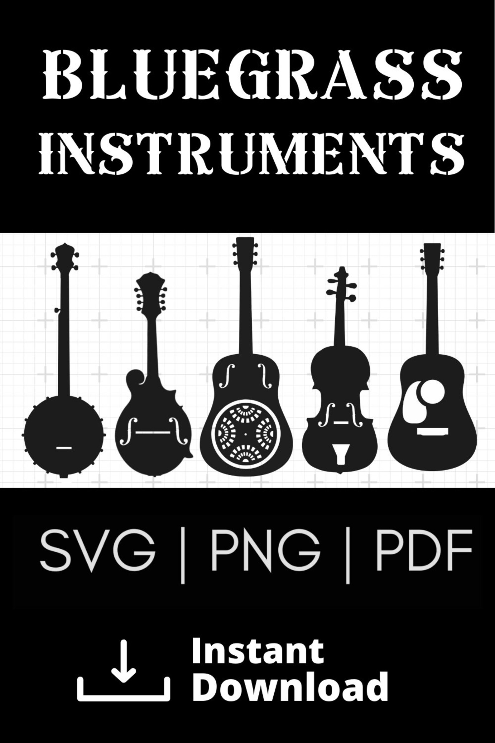 Bluegrass Instruments SVG PDF PNG Bundle Cricut Sublimation Silhouette ...