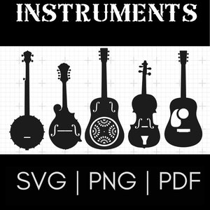 Bluegrass Instruments SVG PDF PNG Bundle Cricut Sublimation Silhouette ...