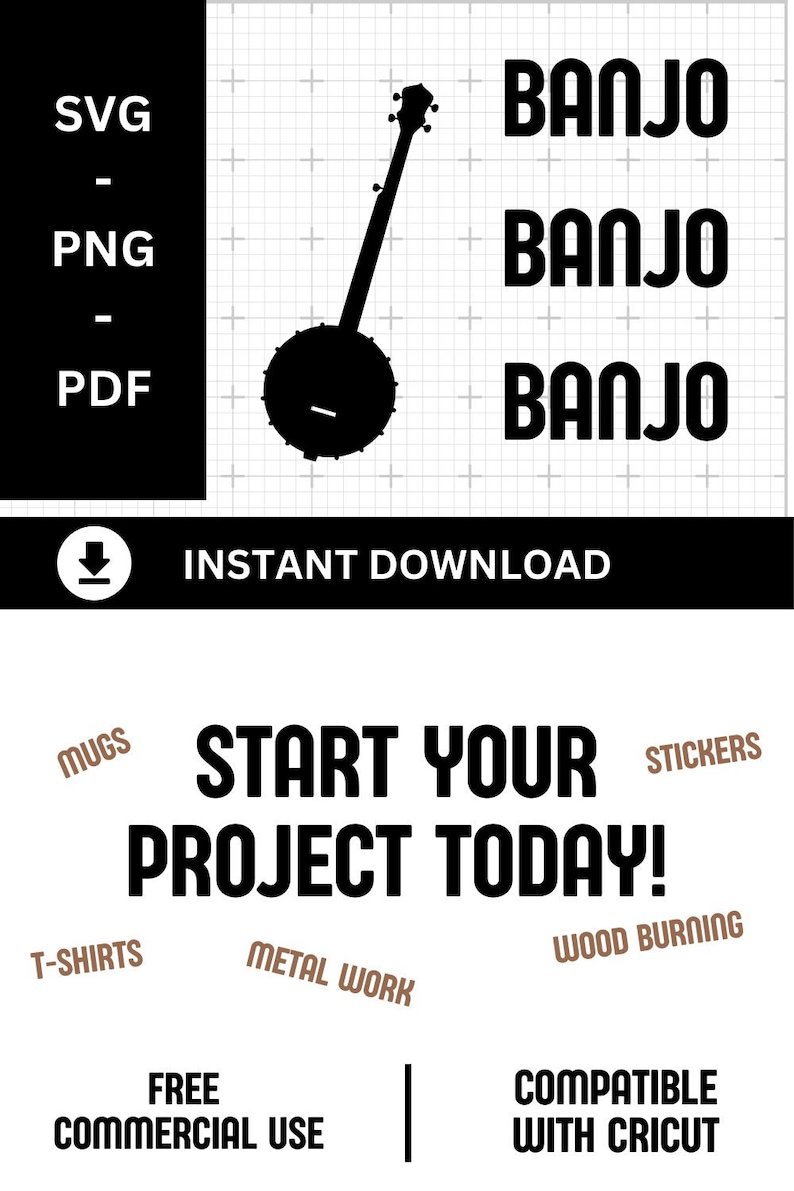 Best Banjo SVG PDF PNG Eps Ai Bluegrass Instrument 5-string Cricut ...
