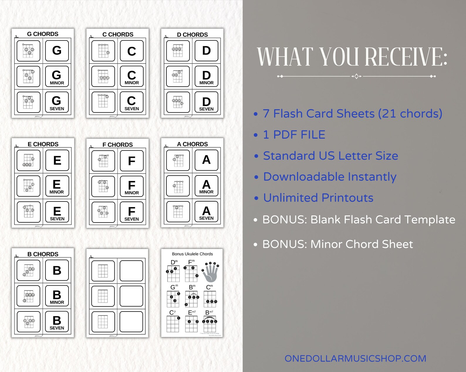 Ukulele Chord Flash Cards Printable at Home Ukelele Quiz Test Uke ...