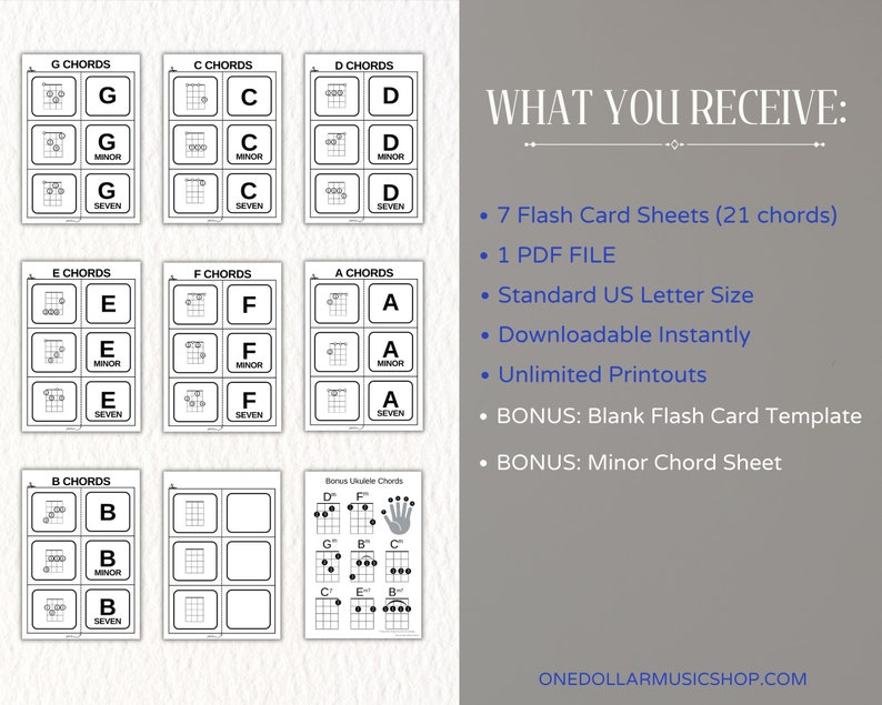 Ukulele Chord Flash Cards Printable at Home Ukelele Quiz Test Uke ...