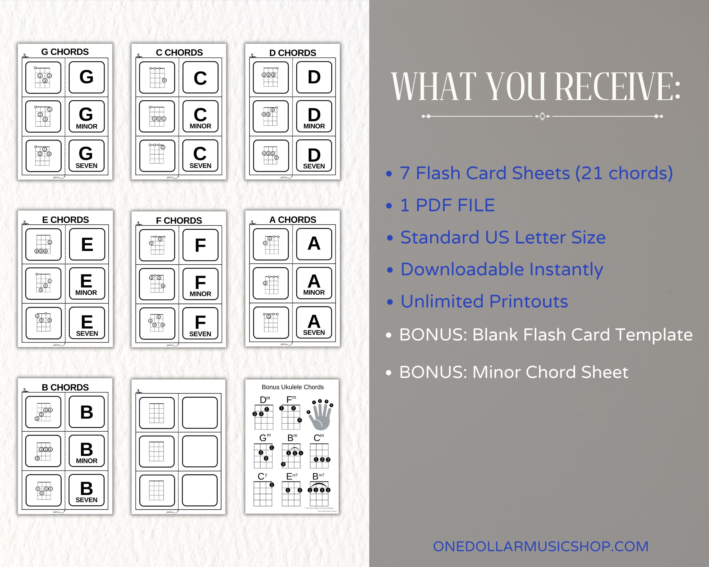 Ukulele Chord Flash Cards: Printable Beginner Learning (PDF) - Etsy