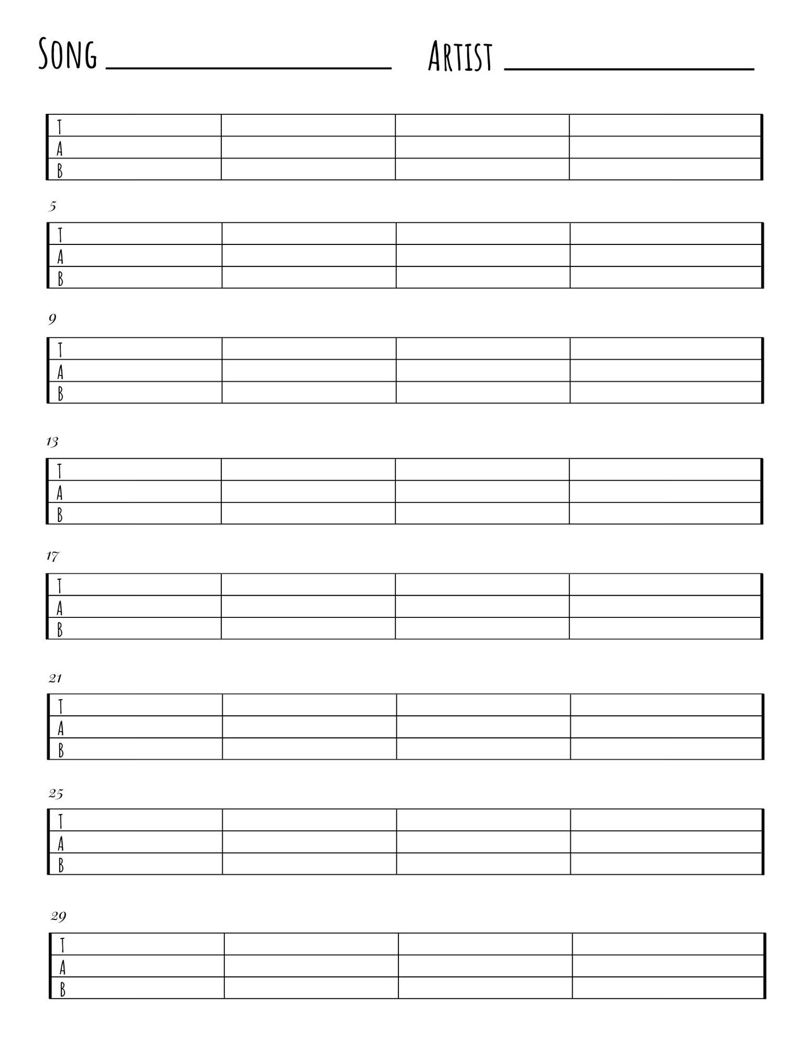 Blank Bass Guitar Tab Sheet: Printable Tablature (instant Download) - Etsy