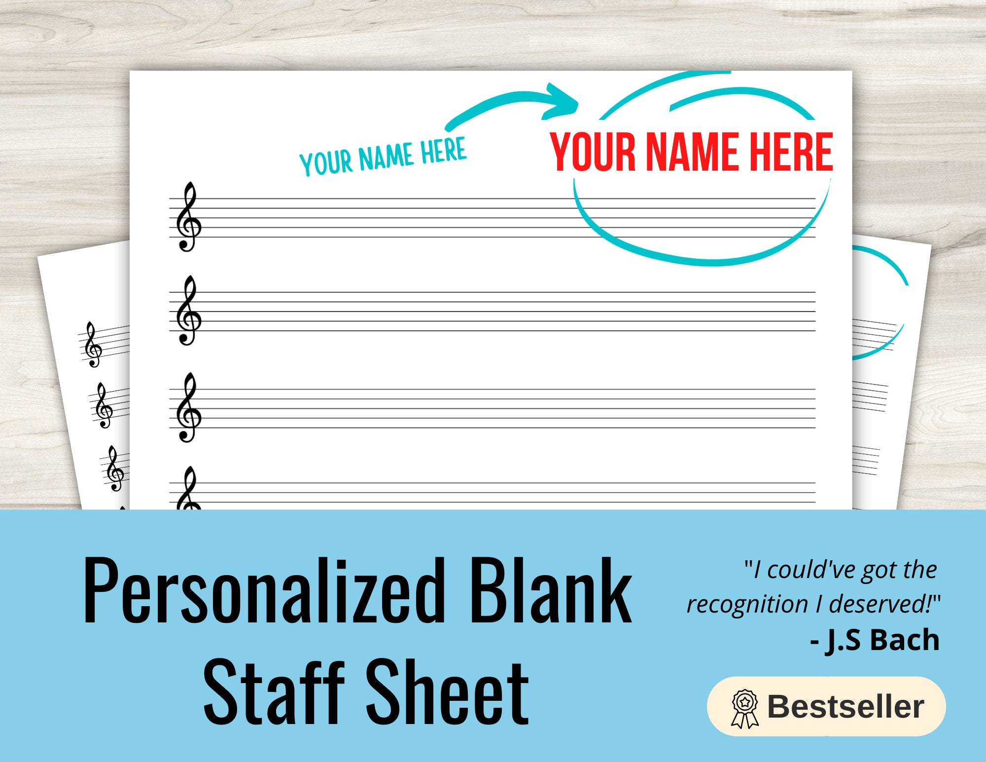 Big Blank Personalized Music Notation Sheet, Staff Paper (instant ...