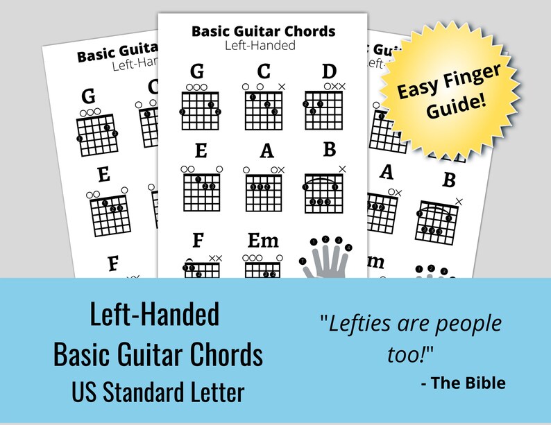 Left Handed Guitar Chords Sheet Beginner Guitar Chords for | Etsy