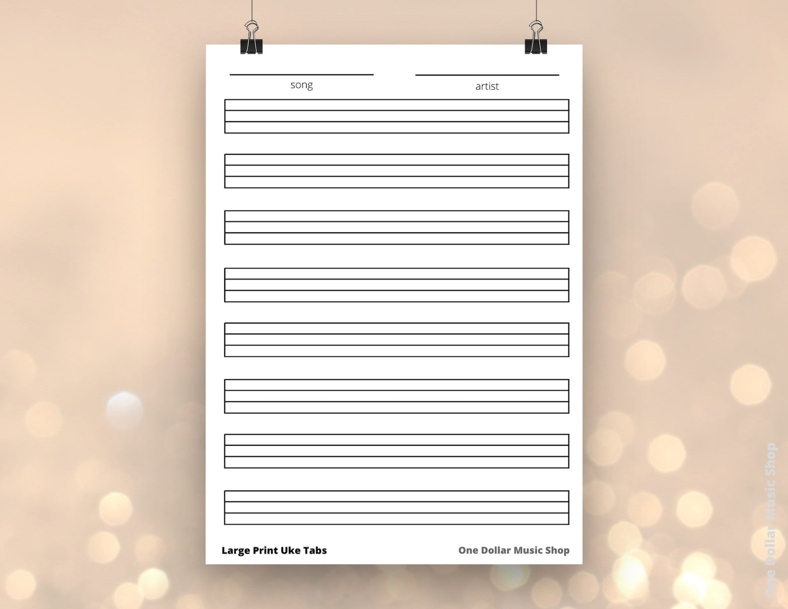 Large Print Bass Tab Sheet: Musician Printable (instant Download) - Etsy
