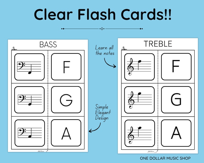 Music Note Flashcards Bundle Learn All the Notes Treble Clef Bass Clef ...