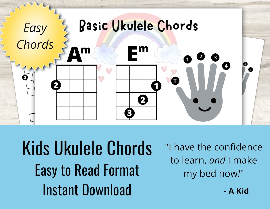 Kids Easy Ukulele Chords Sheet, Great for Ukelele Beginners (instant ...